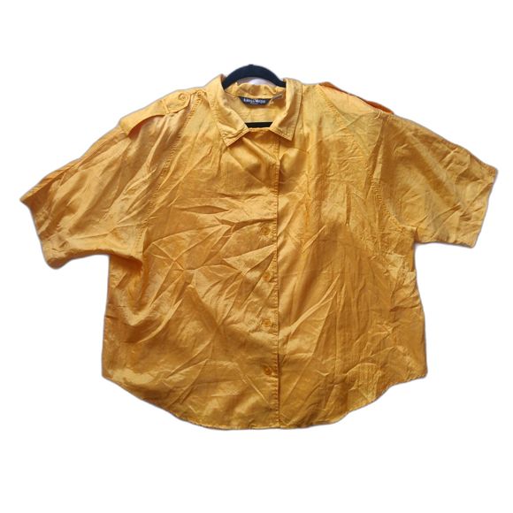 Ashleigh Morgan | Tops | Vintage Ashleigh Morgan Yellow Crinkle Short Sleeve Canary Yellow ...